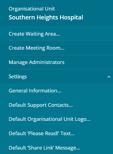 Organisational units screen